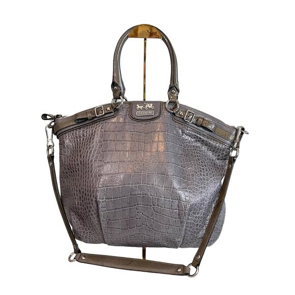 Coach | Bags | Coach Gray Leather Alligator Print Convertible Tote ...